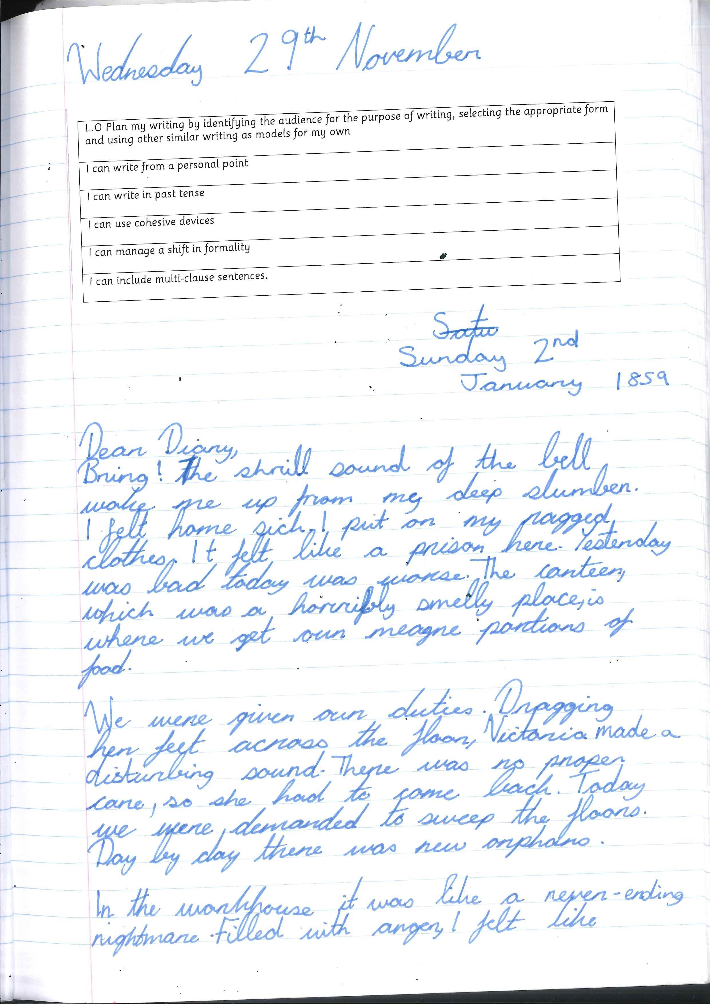 Year 6 Diary Writing St clements church of england academy