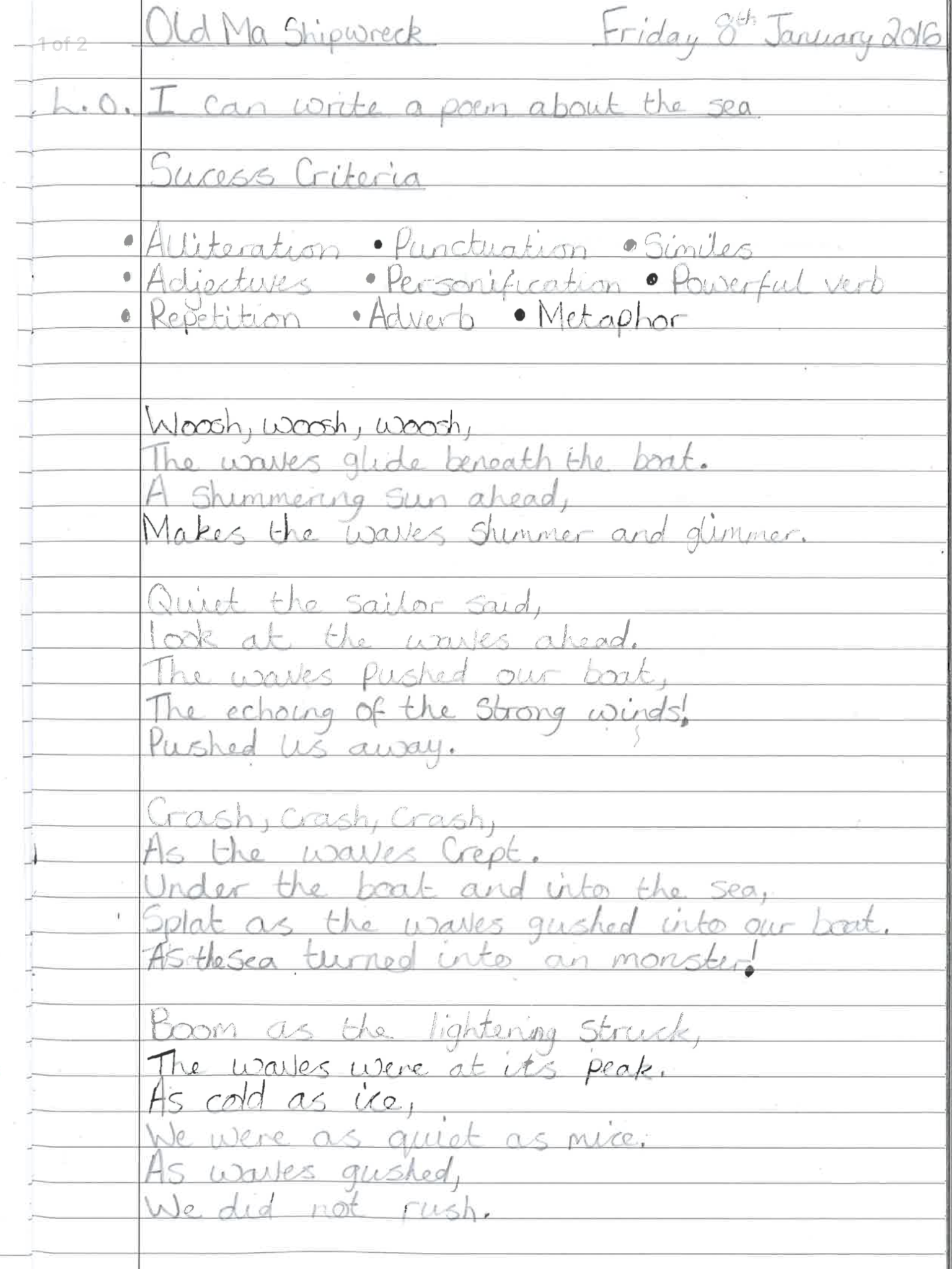 ‘Old Ma Shipwreck’ inspired poems | Year 5 at Vauxhall Primary School